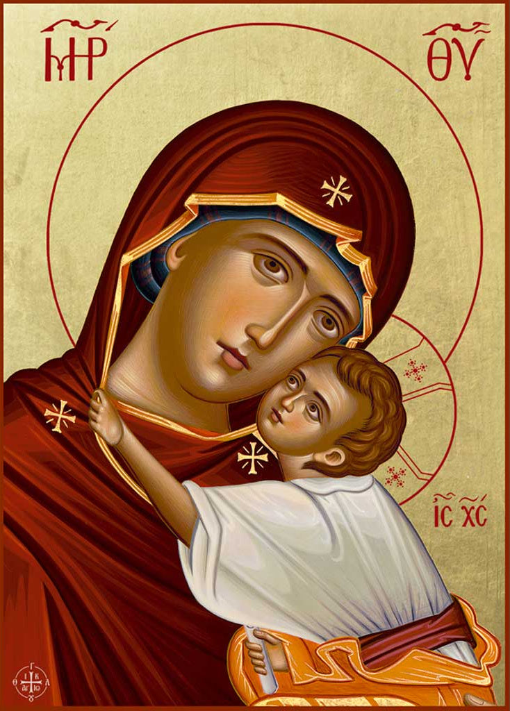 Mary Mother Of God Icon Virgin Mary Enthroned, Wooden Frame Icon With